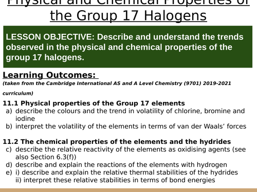 Inorganic Chemistry #6: Physical and Chemical Properties of the Group 17 Halogens (Slides and ...