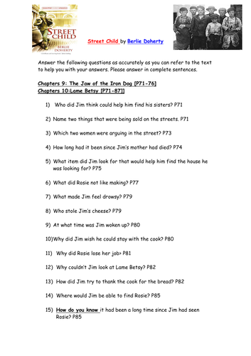 Street Child Comprehension [Chapters 9 & 10] | Teaching Resources