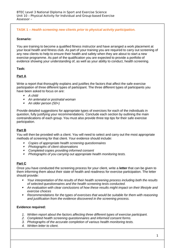 BTEC Sport & Exercise Science: Unit 10 - Physical Activity for ...