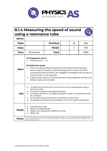 AS Physics 9702 - Practical - 08.1.4 Measuring the speed of sound using ...