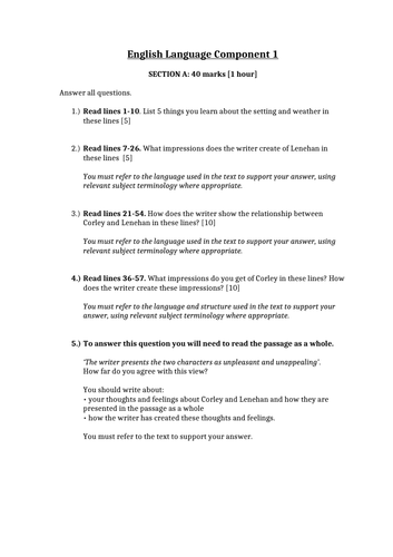 Eduqas GCSE English Language Component 1 Full Paper | Teaching Resources Eduqas GCSE English Language Component 1 Full Paper | Teaching Resources