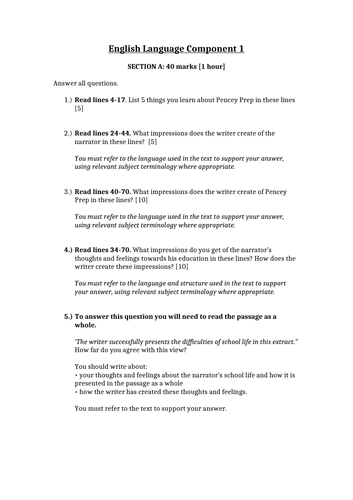 Eduqas GCSE English Language Component 1 Paper | Teaching Resources Eduqas GCSE English Language Component 1 Paper | Teaching Resources