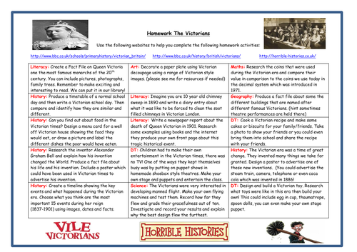 The Victorians Homework Tasks | Teaching Resources