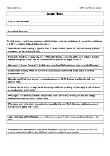 Guided Analysis of Scenes 1-10 of A Streetcar Named Desire | Teaching ...