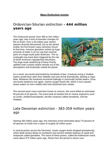 Mass Extinction Revision | Teaching Resources