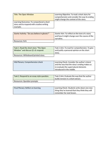 KS3 English - Reading Comprehension Lesson & Plan - 10, "The Open ...