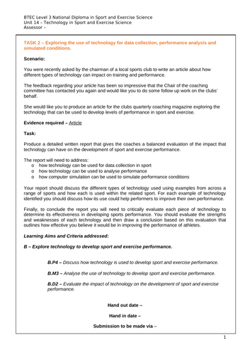 BTEC Level 3 Sport & Exercise Science: Unit 14: Technology in Sport and ... BTEC Level 3 Sport & Exercise Science: Unit 14: Technology in Sport and ...