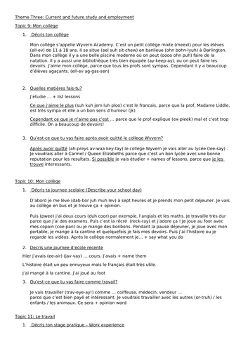 AQA French GCSE Speaking and Writing Folder Inserts | Teaching Resources