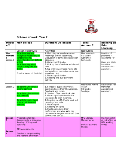 Year 7 Studio 1 French Full Scheme of Work | Teaching Resources