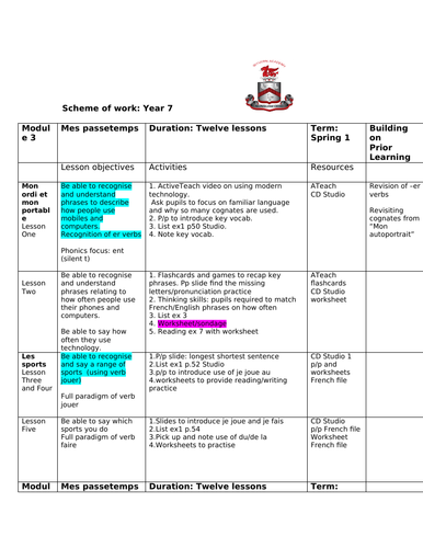 Year 7 Studio 1 French Full Scheme of Work | Teaching Resources