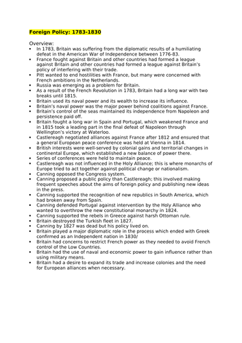 Foreign Policy 1783 - 1830 | Teaching Resources