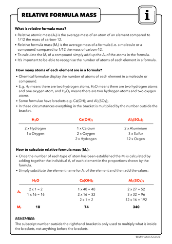 Calculating Relative Formula Mass (GCSE & A Level) | Teaching Resources