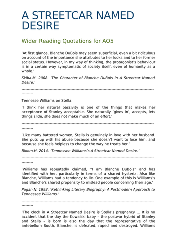 A Streetcar Named Desire | Teaching Resources