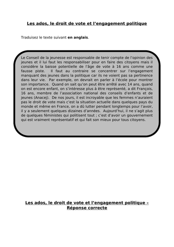 Les ados, le droit de vote et l’engagement politique - translation into ...