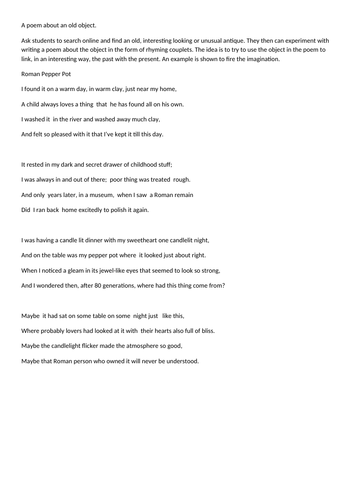 Write a poem that links the present with the past using an object ...