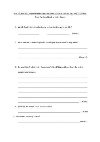 Disney lyrics reading comprehension bundle for Year 5 / 6 | Teaching ...