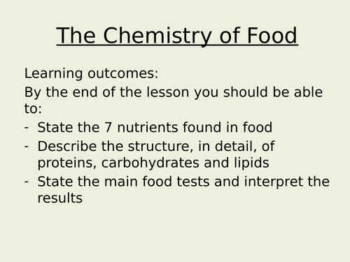 The Chemistry of Food & Food Tests | Teaching Resources