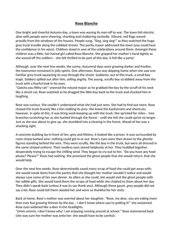 Rose Blanche Retell Year 6 | Teaching Resources