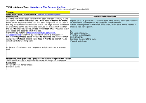 4Wk Lit Plan - The Fox & The Star Yr1/2 | Teaching Resources