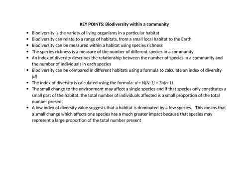 Biodiversity and calculating an index of diversity (AQA A-level Biology ...