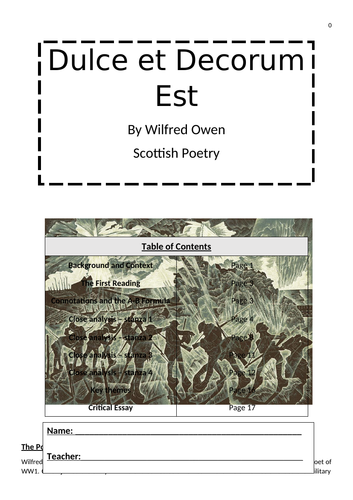 Dulce et Decorum Est - Differentiated Workbook | Teaching Resources