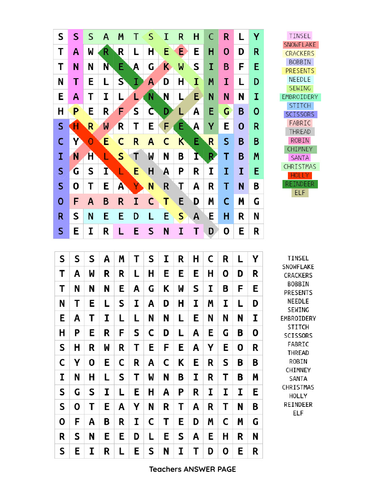 CHRISTMAS DT TEXTILES | Festive Word Search | Teaching Resources