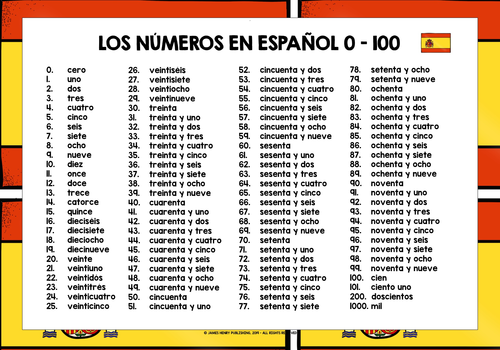 SPANISH NUMBERS 0-100 LIST #2 | Teaching Resources