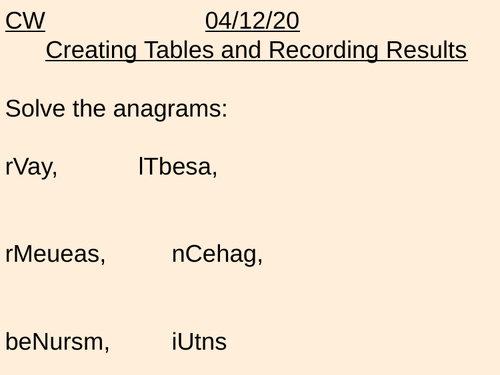 Creating Tables and Recording Results | Teaching Resources