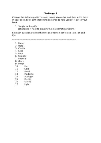 English - Changing Nouns and Adjectives into Verbs (Year 5) | Teaching ...