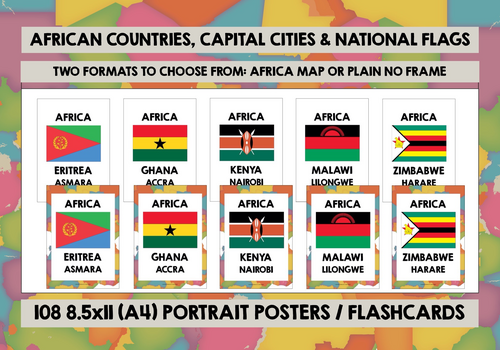 GEOGRAPHY AFRICA COUNTRIES CAPITALS FLAGS POSTERS | Teaching Resources