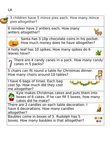 Christmas themed multiplication word problems for Year 2 | Teaching ...