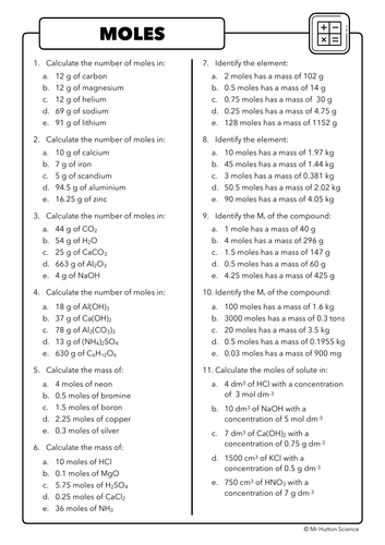 Moles, Mass, and Relative formula mass (GCSE and A Level) | Teaching Resources