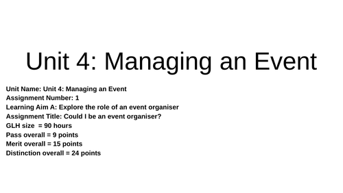 Unit 4: Managing an Event BTEC checklist & powerpoint & feedback/tracker for ALL assignments ...