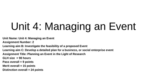 Unit 4: Managing an Event BTEC checklist & powerpoint & feedback ...