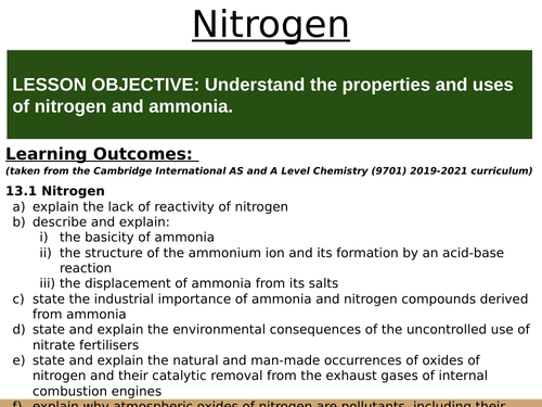 Inorganic Chemistry #8: Nitrogen (Slides and Student Led Tasks ...