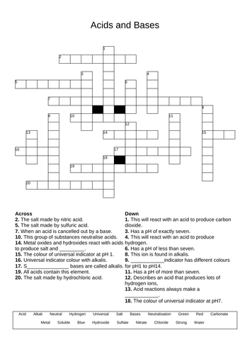GCSE Chemistry Crossword - Acids and Bases | Teaching Resources