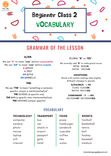 BUNDLE - English Beginner Lesson 2 - Vocabulary - ESL - TEFL - EFL ...