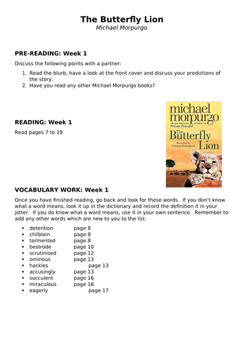 The Butterfly Lion by Michael Morpurgo - Unit of Work | Teaching Resources