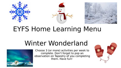 EYFS Winter Wonderland home learning topic project early years homework ...