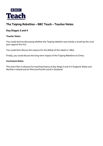 KS3 / KS4 History - The Taiping Rebellion | Teaching Resources