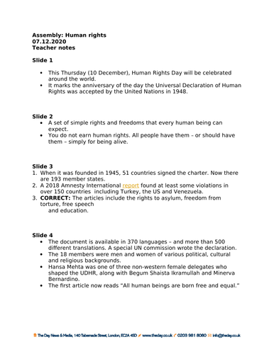 Assembly: Human rights | Teaching Resources