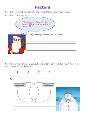 Christmas FACTORS problems/reasoning- greater depth challenge KS2 ...