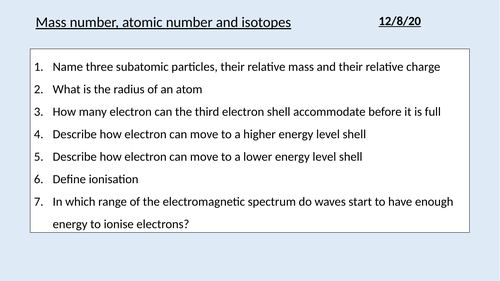 AQA GCSE Physics (4.4.1.2) Atomic structure - Mass number, atomic ...