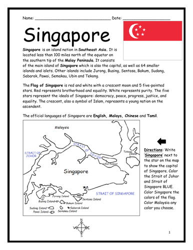 SINGAPORE - Introductory Geography Worksheet | Teaching Resources