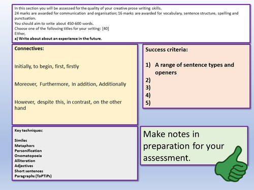 Eduqas Creative Prose Planning | Teaching Resources