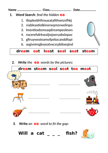 ea digraph worksheet Mrs Pryce's Funny Phonics | Teaching Resources