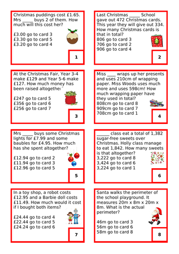 Christmas Addition Link Card Activity Year 3 and 4 | Teaching Resources