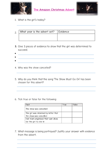 Amazon Christmas Advert Comprehension | Teaching Resources