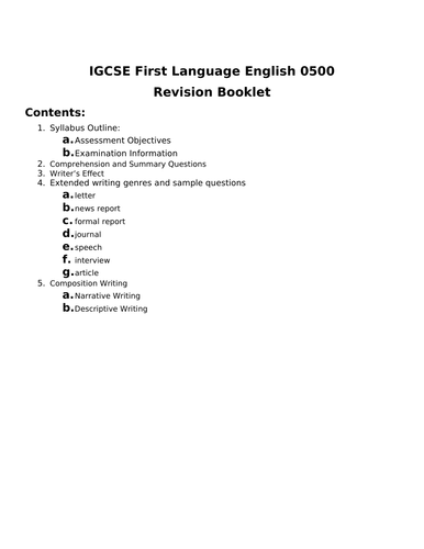 CIE IGCSE 0500 Language Revision Booklet | Teaching Resources