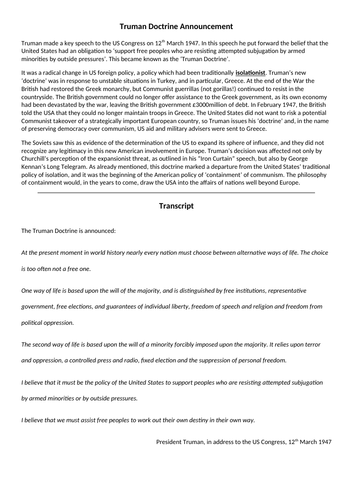 IB History - Cold War - 5. Truman Doctrine & Marshall Plan | Teaching ...